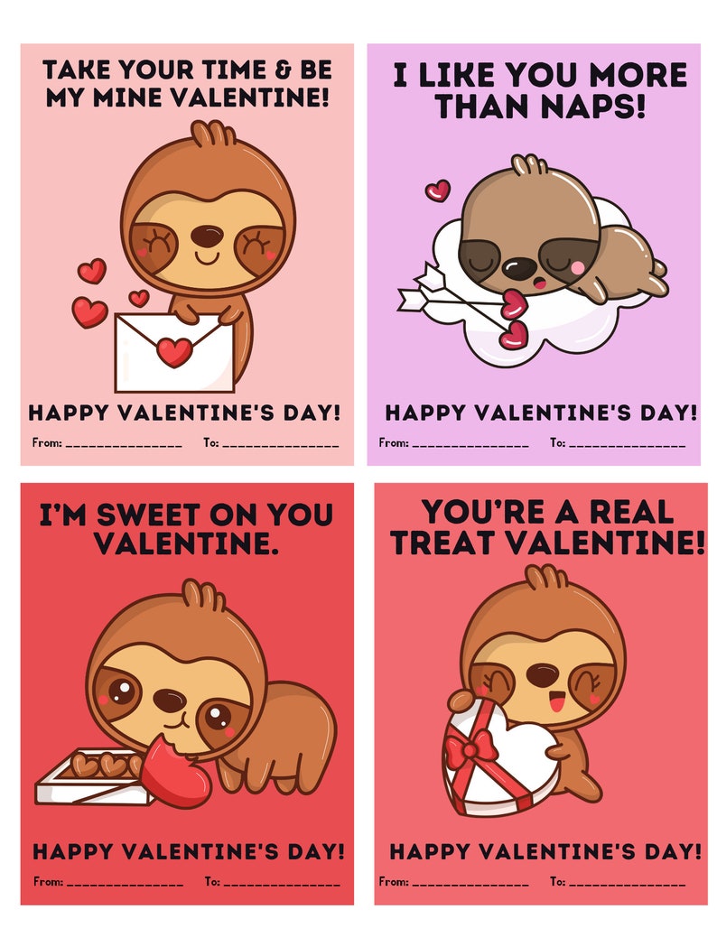 Printable Cute Sloth Valentines - Etsy