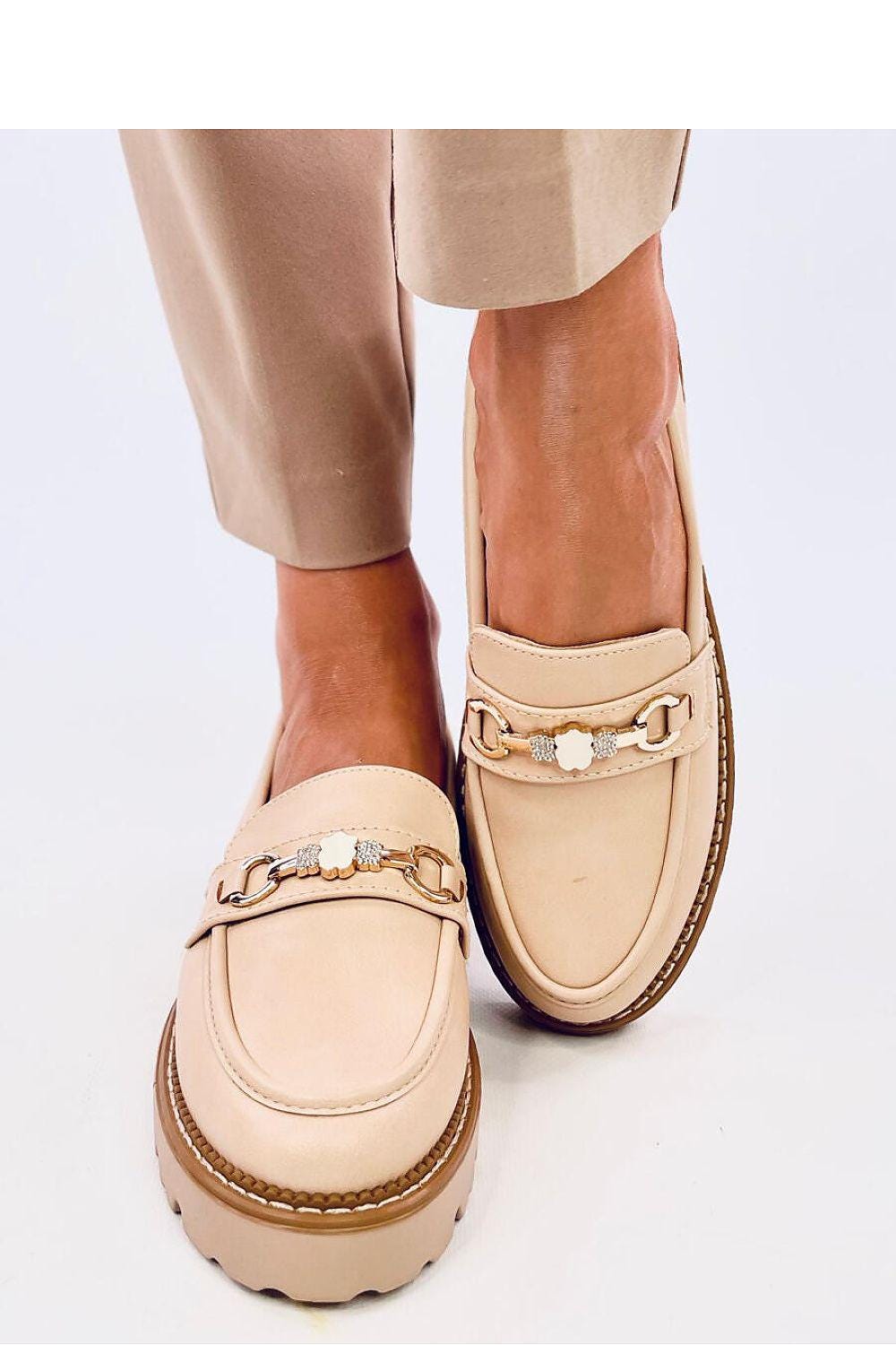 Woman Beige Platform Loafer Detailed Charm, Ladies Slip-on Shoes, Beige ...