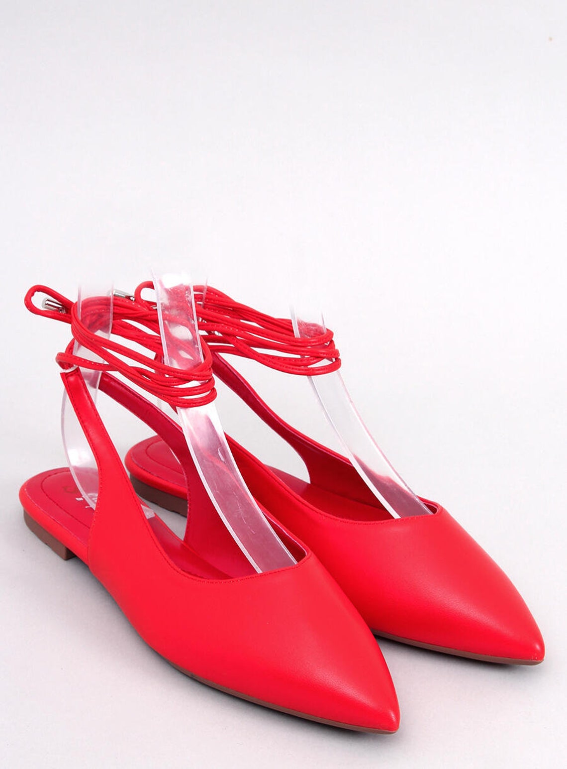 Red Ballet Pump Shoes With Open Heel, Women's Flat Pumps Ladies, Ankle ...