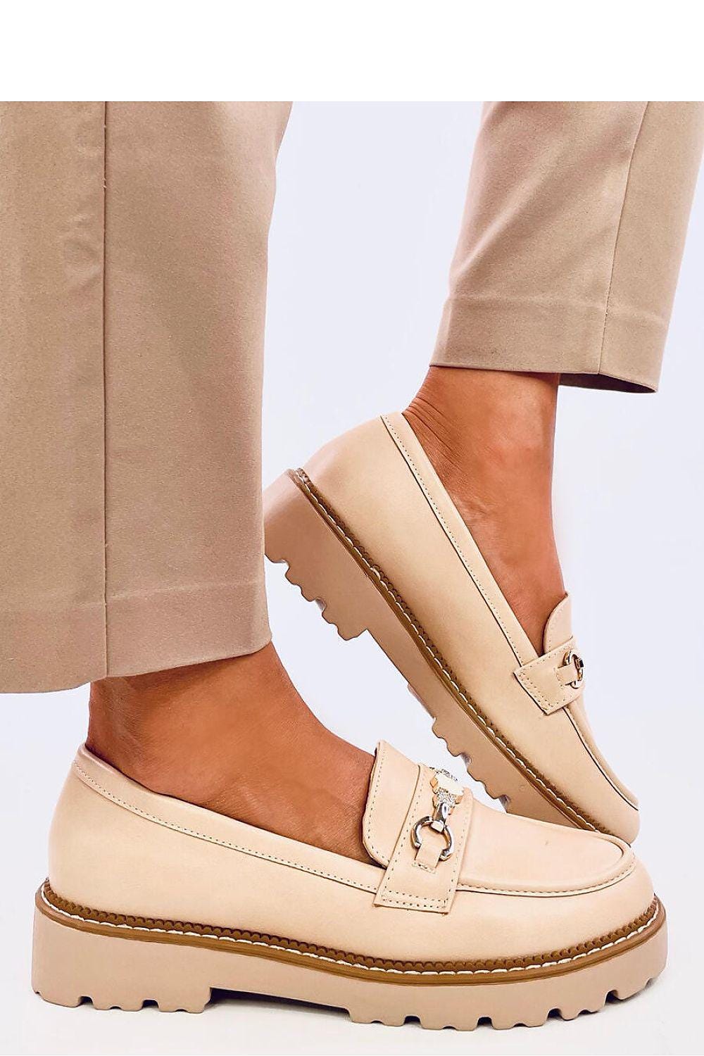 Woman Beige Platform Loafer Detailed Charm, Ladies Slip-on Shoes, Beige ...