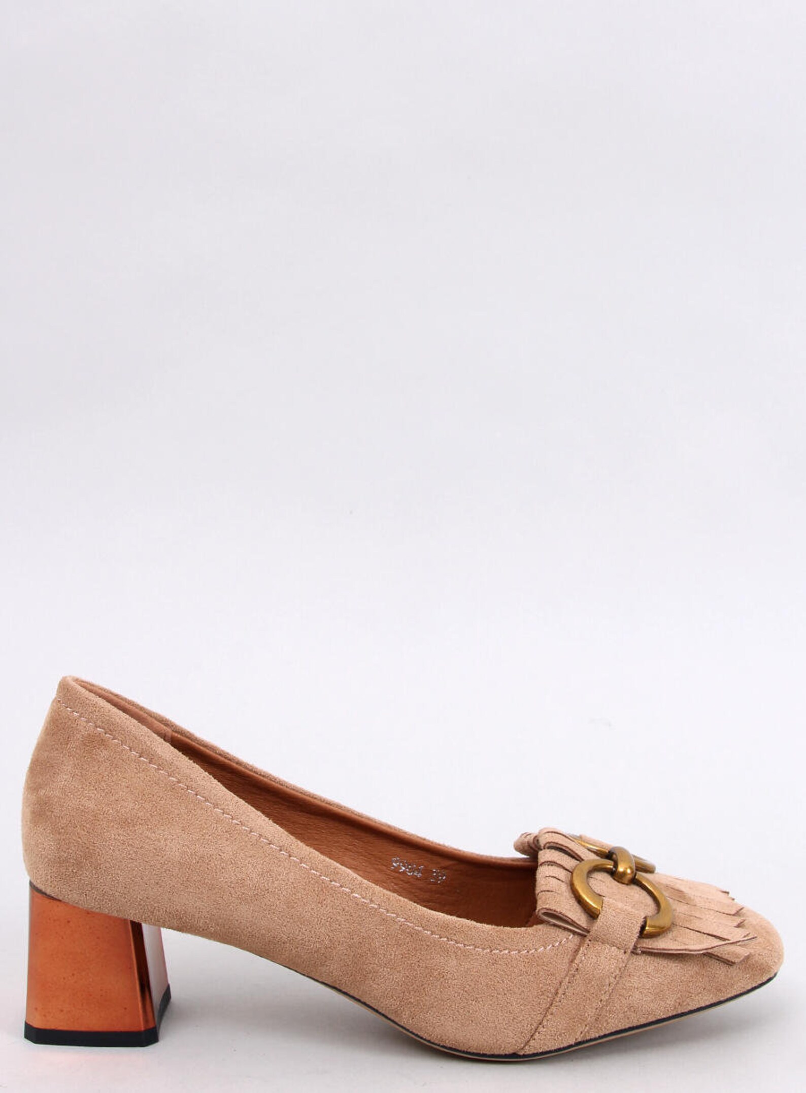Woman Beige Courts Shoes With Copper Heel, Ladies Court Heeled Pumps ...