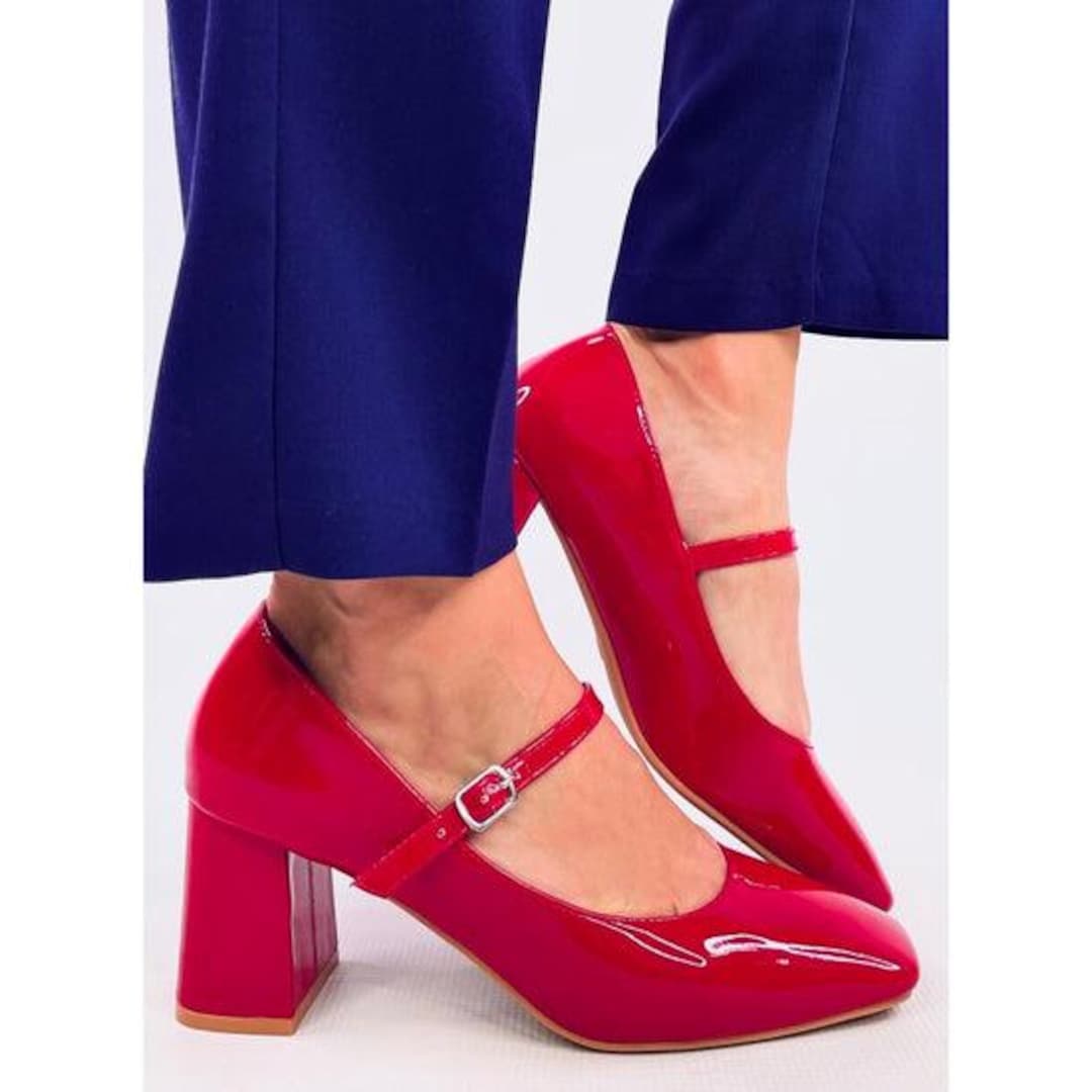 Woman Red Block Heeled Pumps, Classic High Heel Red Shoes for Woman ...