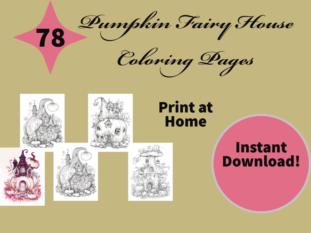 Pumpkin Fairy House Coloring Pages, Printable Coloring Book, Instant ...