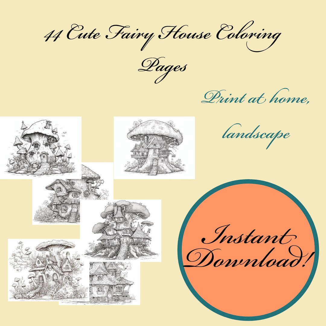 Fairy Houses Coloring Pages Print at Home Coloring Book, 44 Instant ...