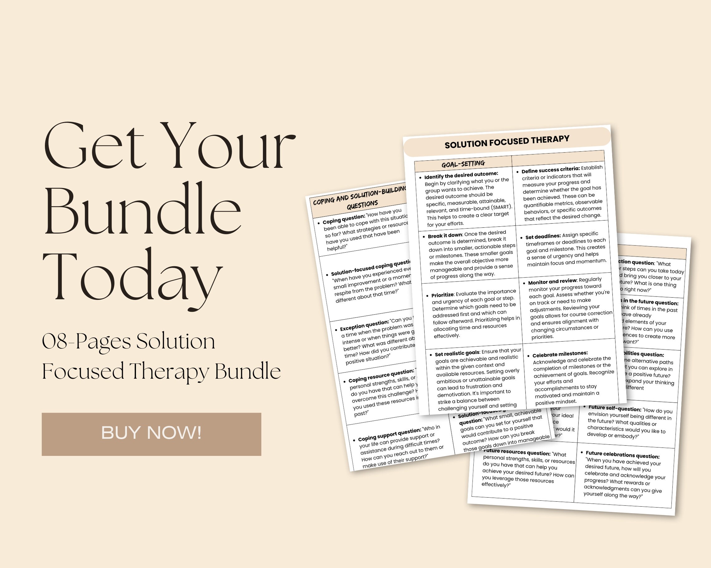 Solution Focused Therapy Questions Cheat Sheet: Counselor Worksheet ...