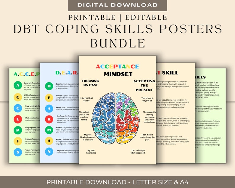 DBT Coping Skills Poster Bundle: Therapy Handout (digital Download) - Etsy