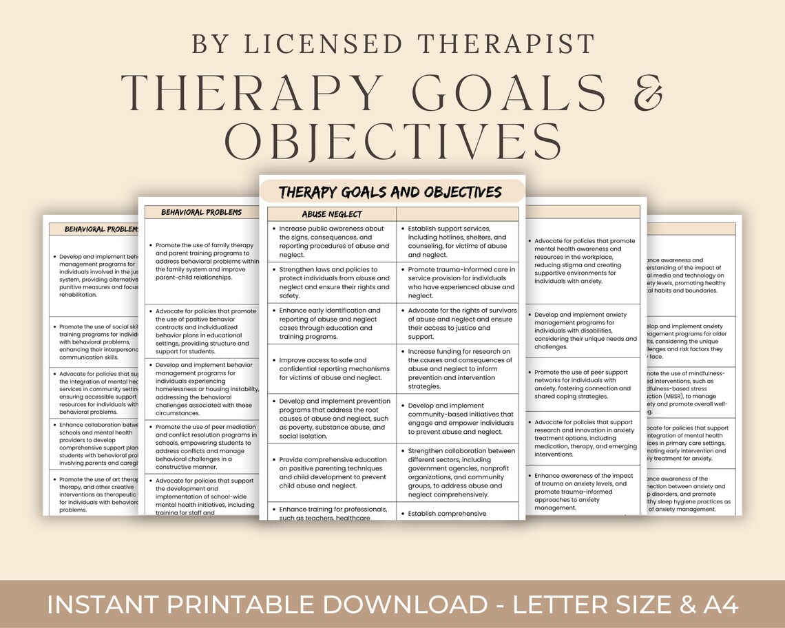 Therapy Goals and Objectives Bundle, Clinical Therapy Notes, Therapist ...