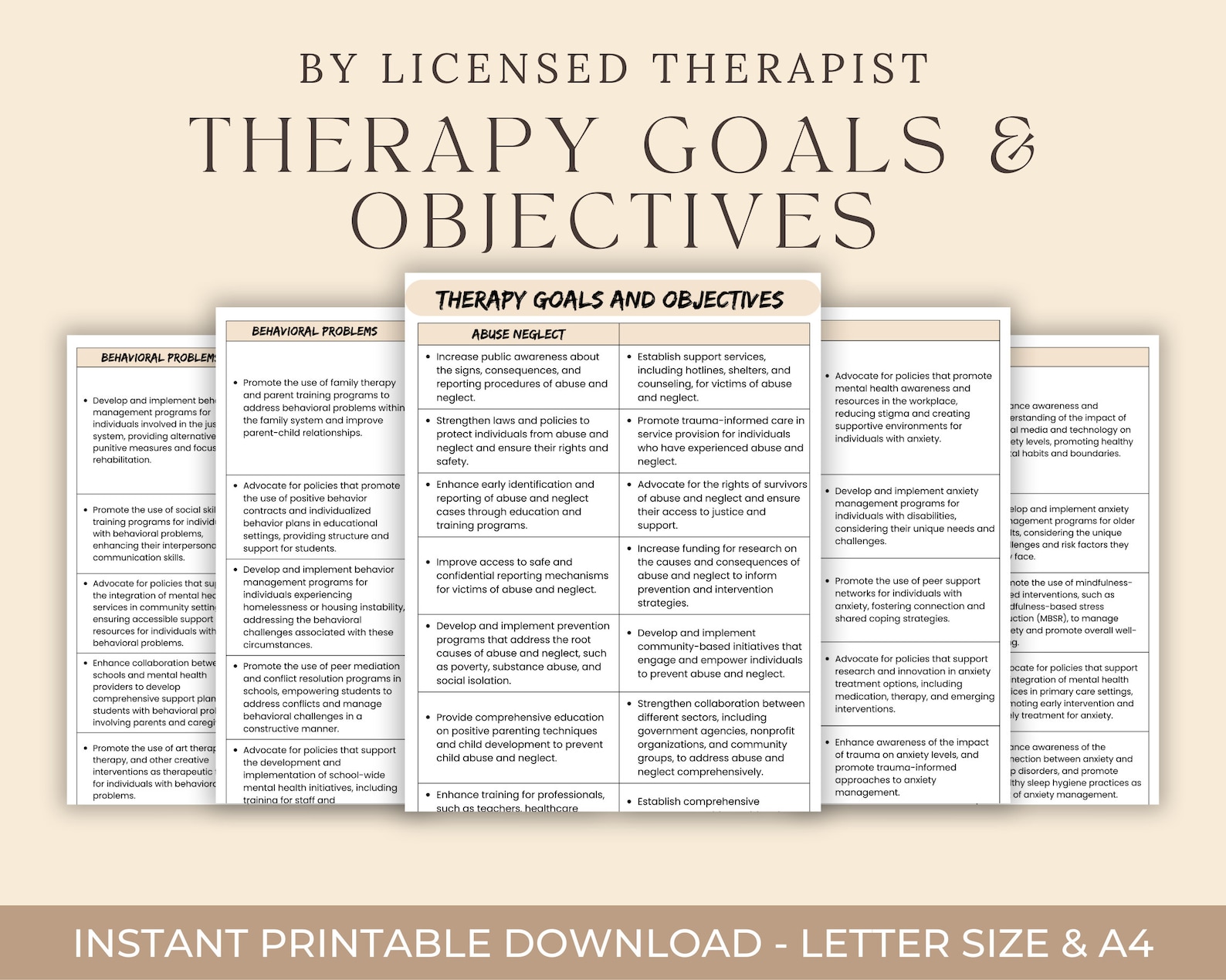 Therapy Goals and Objectives Bundle: Therapist Reference Sheets ...