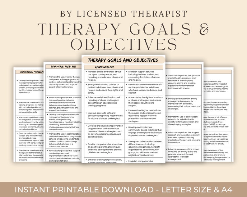 Therapy Goals and Objectives Bundle: Therapist Reference Sheets ...