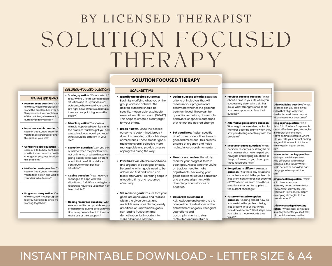 Solution Focused Therapy Questions Cheat Sheet | Sfbt Worksheets ...