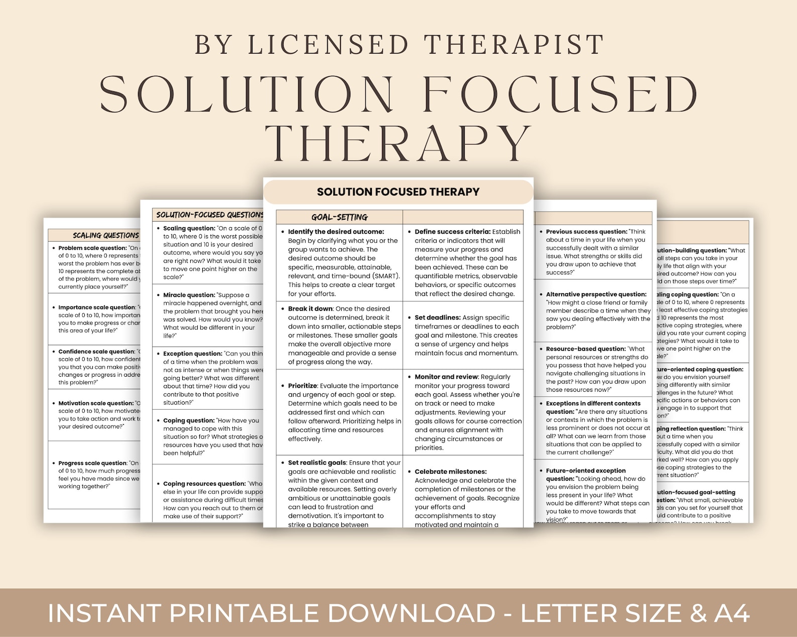 Solution Focused Therapy Questions Cheat Sheet | Sfbt Worksheets ...