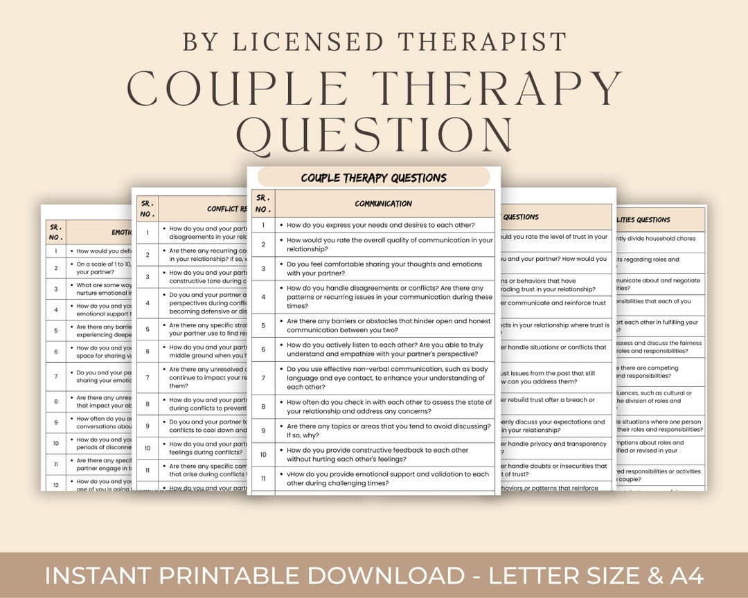 Couples Therapy Questions: Relationship Counseling Reference Sheet ...
