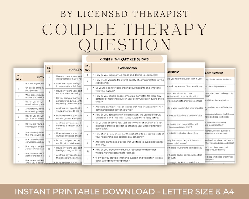 Couples Therapy Questions: Relationship Counseling Reference Sheet ...