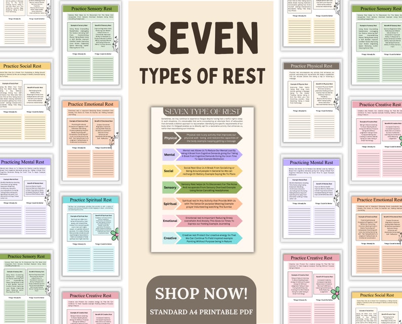 7 Types of Rest Self-care Workbook for Mental Health and Wellbeing ...