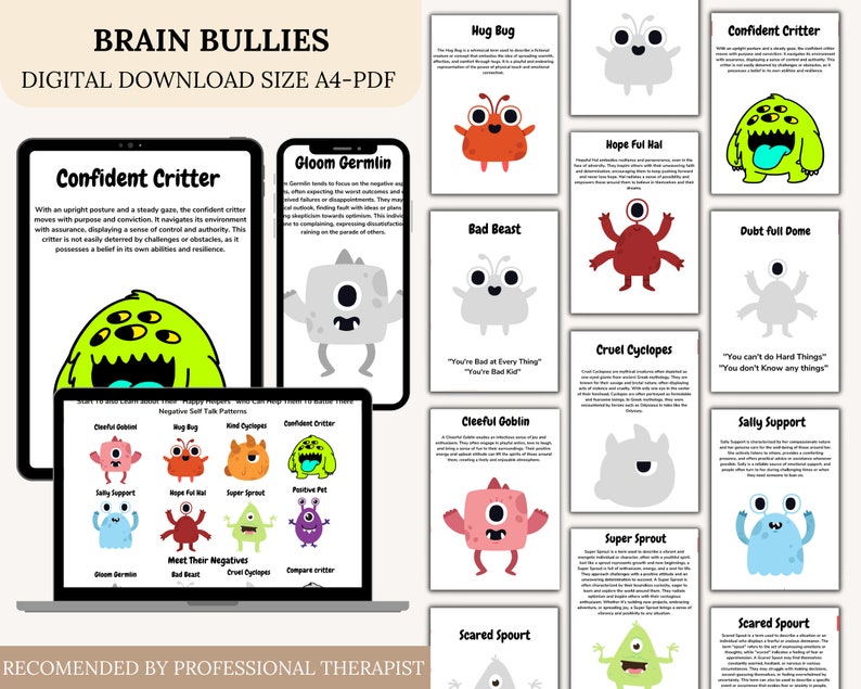 Thought Monster Cards: Kids Therapy Communication Tool (digital ...