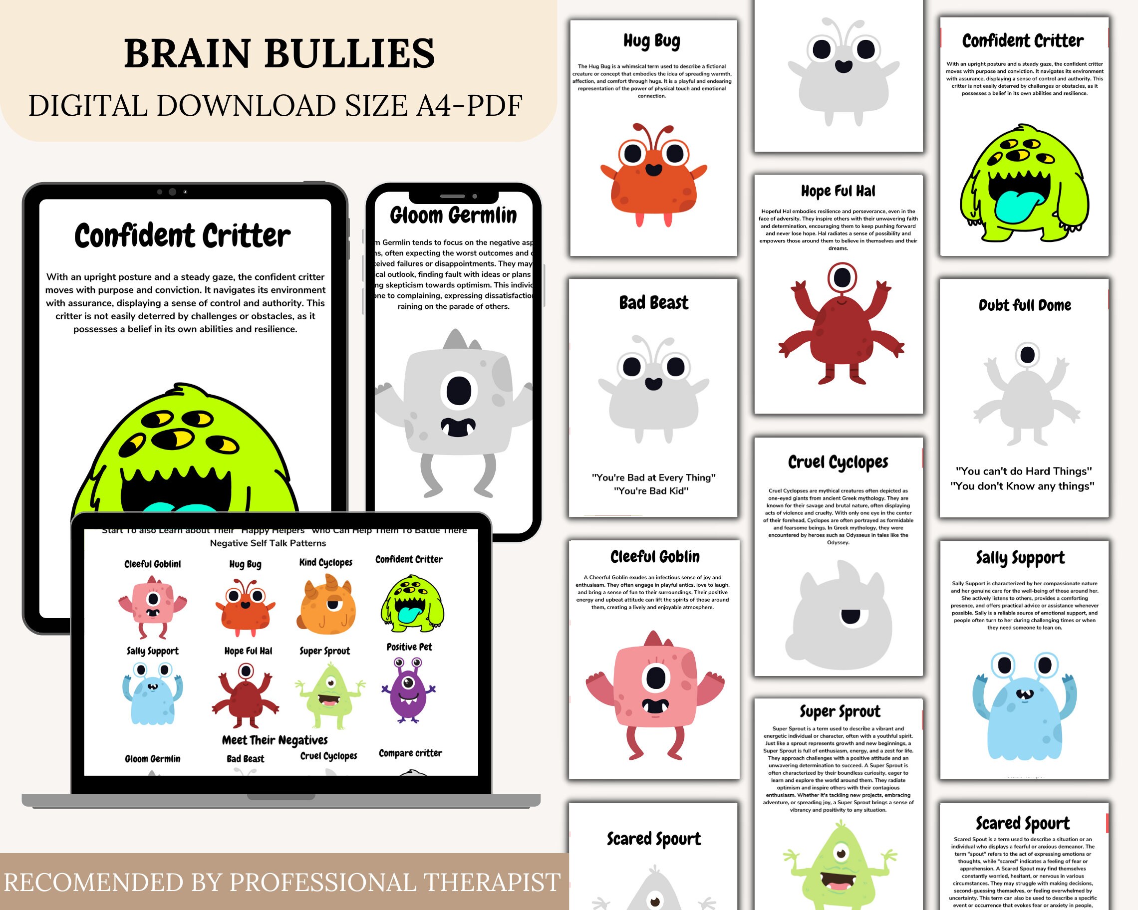 Thought Monster Cards: Kids Therapy Communication Tool (digital ...