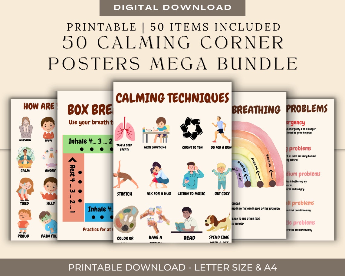 50 Calming Corner Kids Emotions Poster Sign Classroom Calm - Etsy