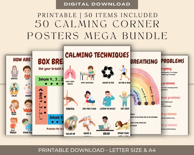 50 Calming Corner Kids Emotions Poster Sign Classroom Calm Down ...
