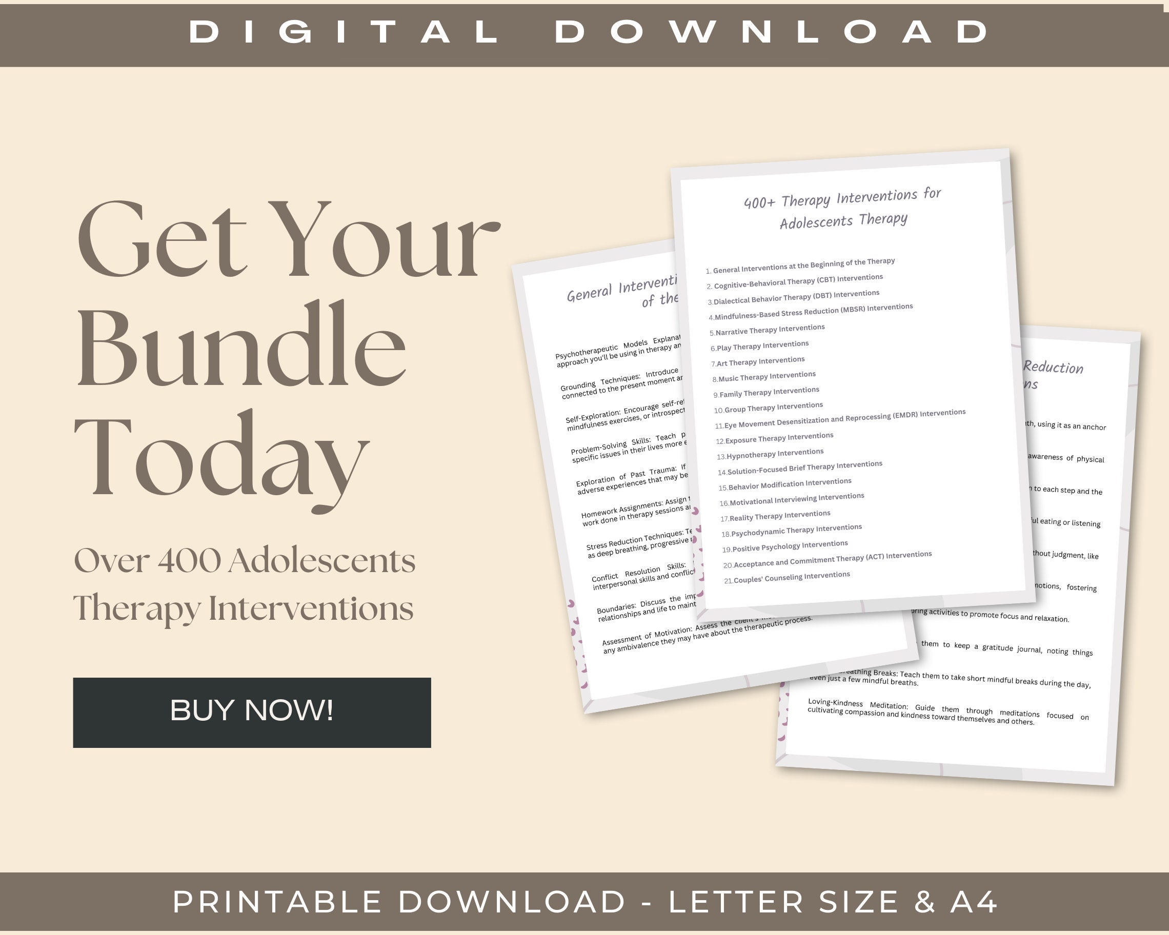 Adolescent Therapy Interventions for Progress Notes, Therapeutic ...