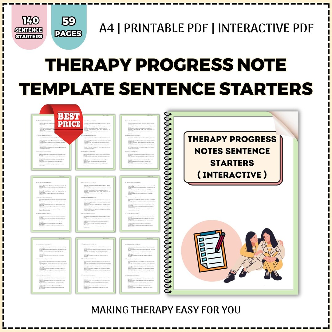 Therapy Progress Note Sentence Starters | Counselor Documentation ...