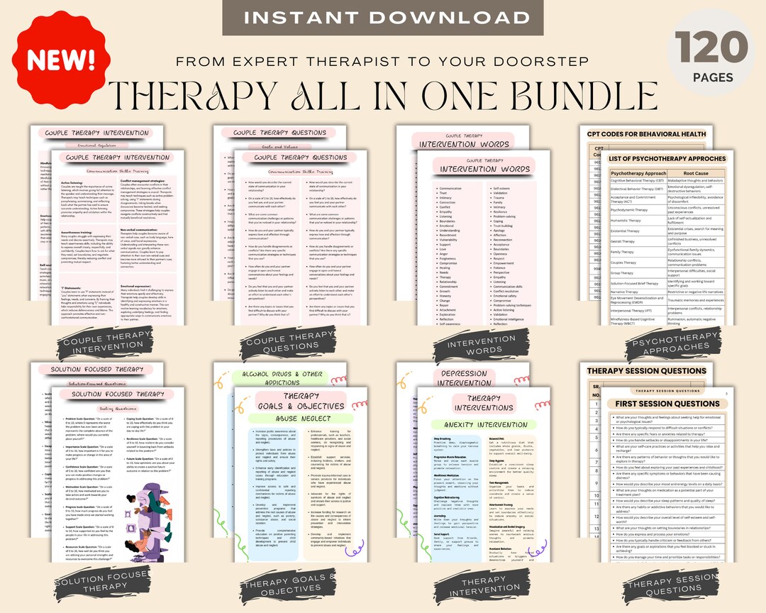 Therapy Printable Bundle: Worksheets, Progress Notes, Journal (digital ...