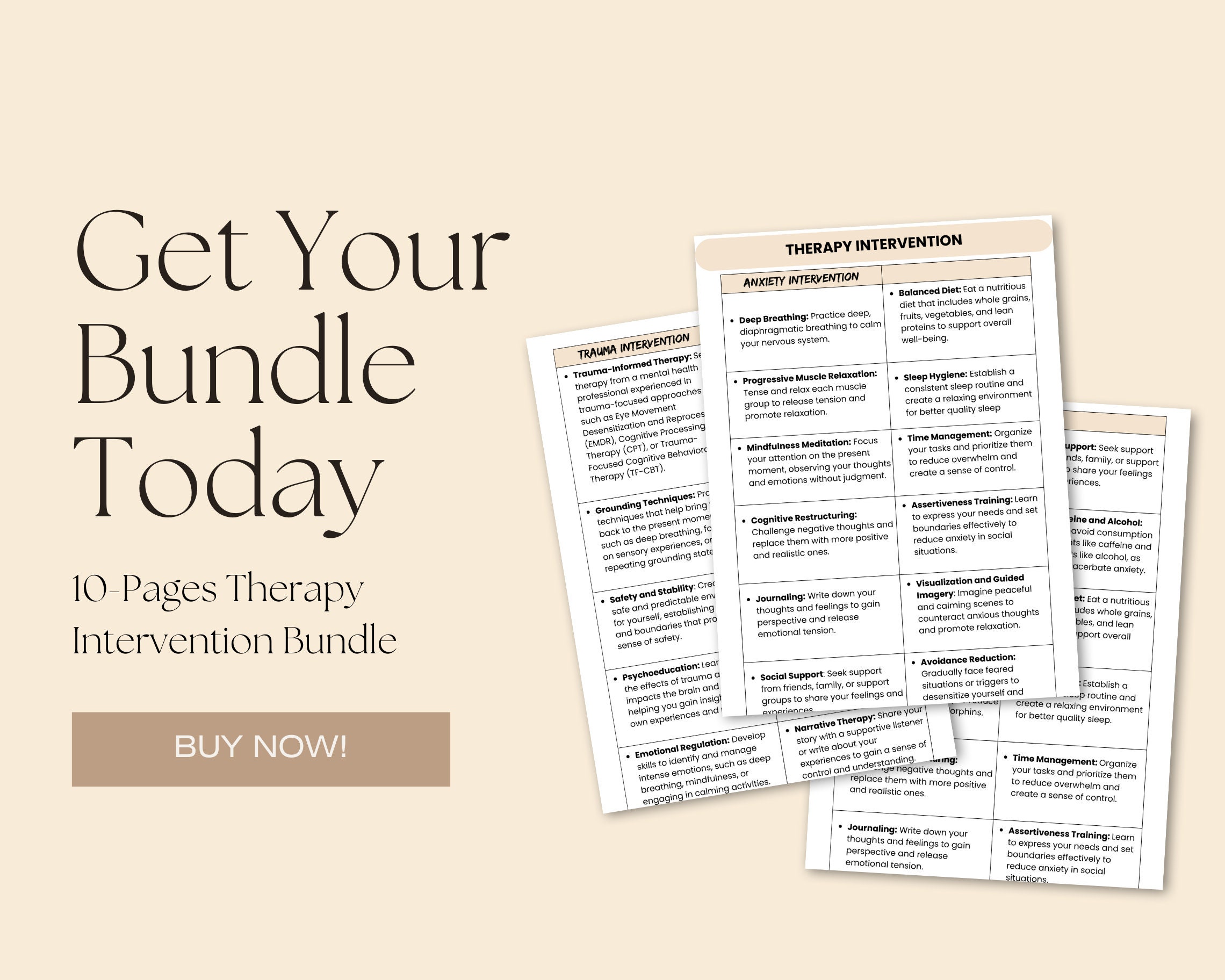 Therapeutic Interventions List: Therapist Cheat Sheets (digital Download) - Etsy