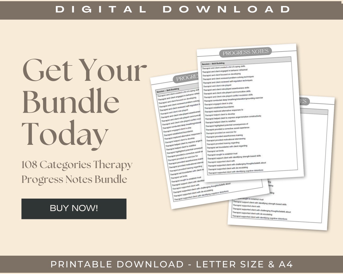 MEGA BUNDLE: ALL Therapy Progress Note Statements | Therapy Progress ...