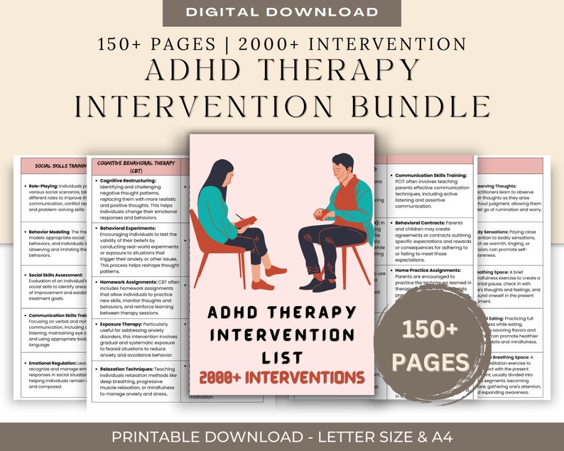 ADHD Therapy Interventions List: Therapist Reference Sheets (digital ...