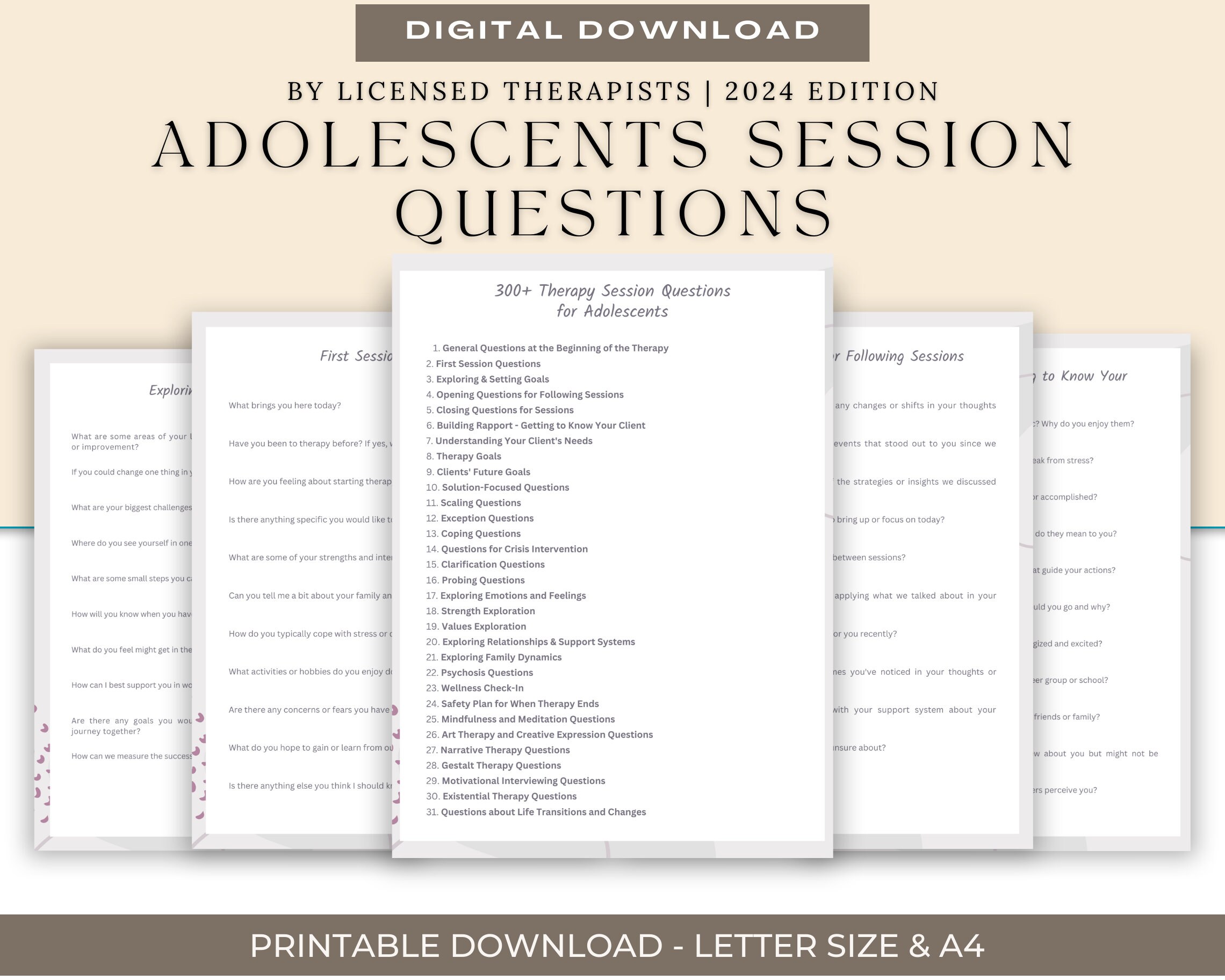 Adolescent Therapy Session Questions: Counseling Tools (digital ...
