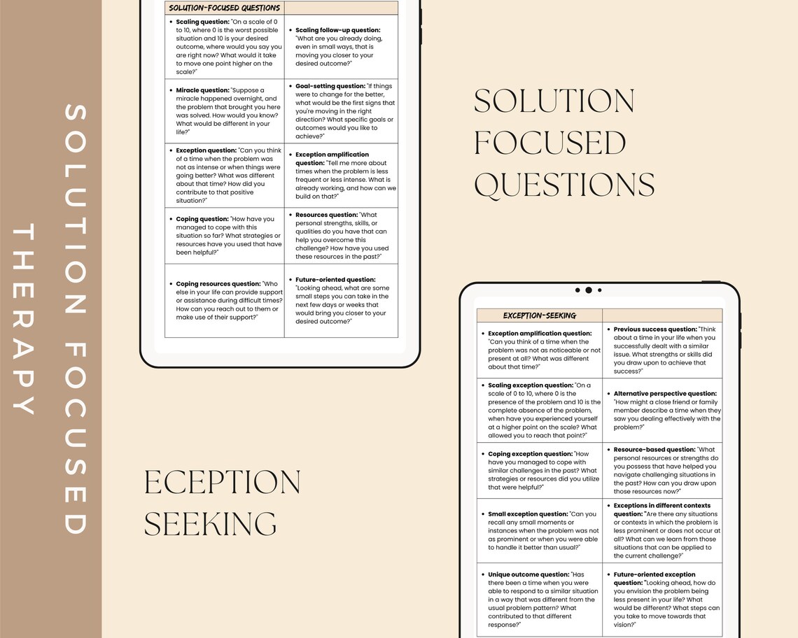 Solution Focused Therapy Questions Cheat Sheet | Sfbt Worksheets ...