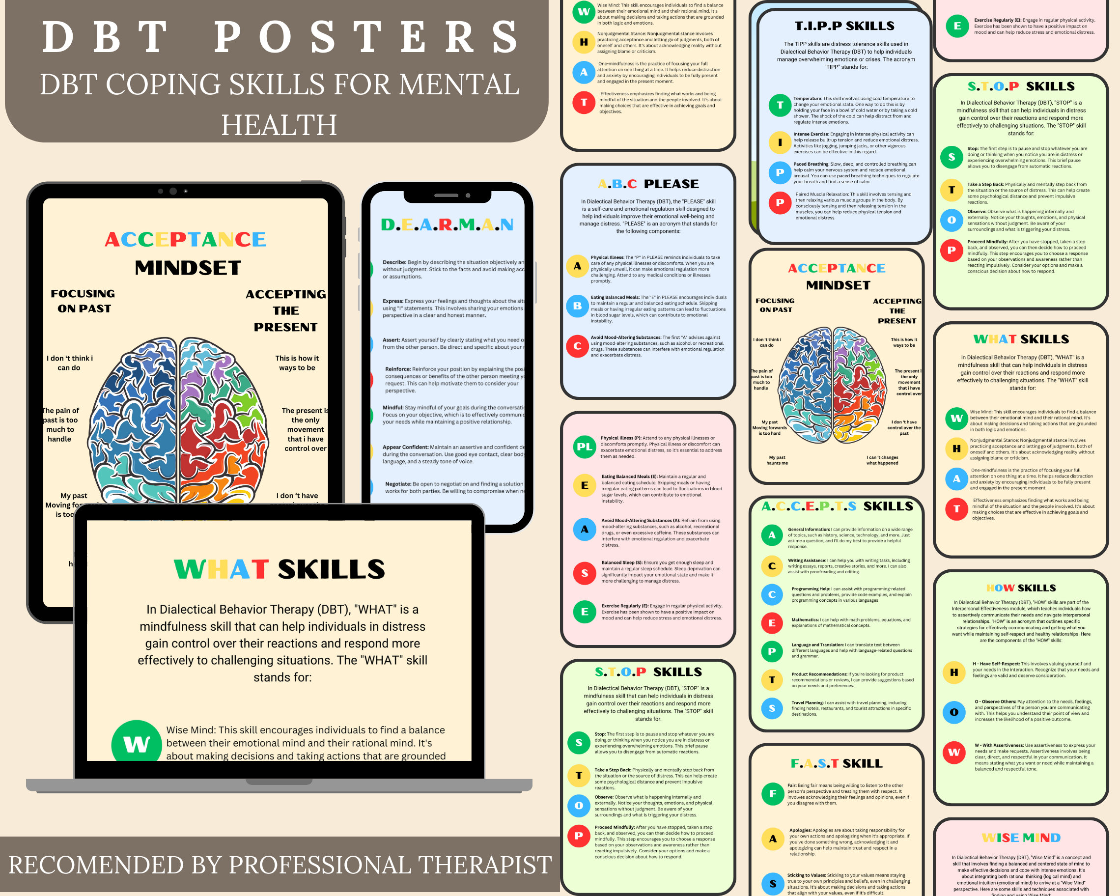 DBT Bundle Coping Skills Printable Poster Handout Cheat Sheet ...