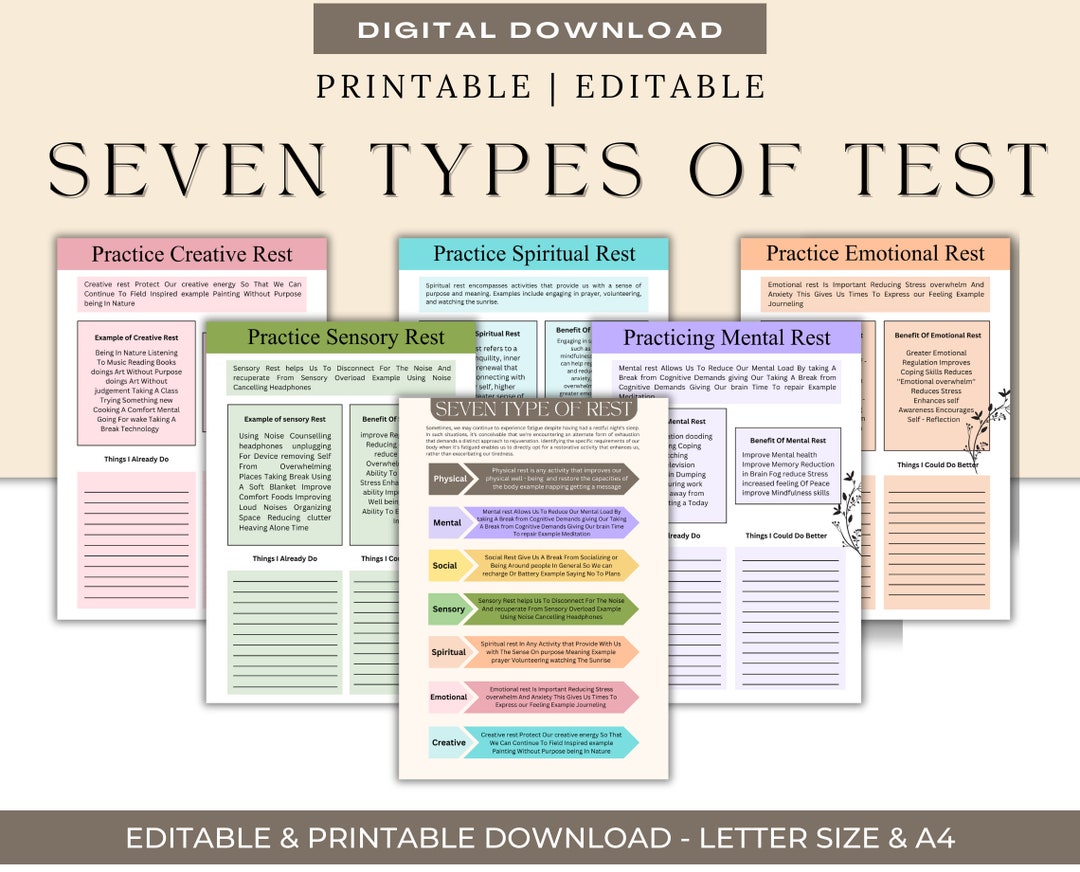 7 Types of Rest Self-care Workbook for Mental Health and Wellbeing ...