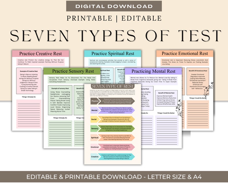 Self-care Workbook: 7 Types of Rest for Mental Wellbeing (digital ...