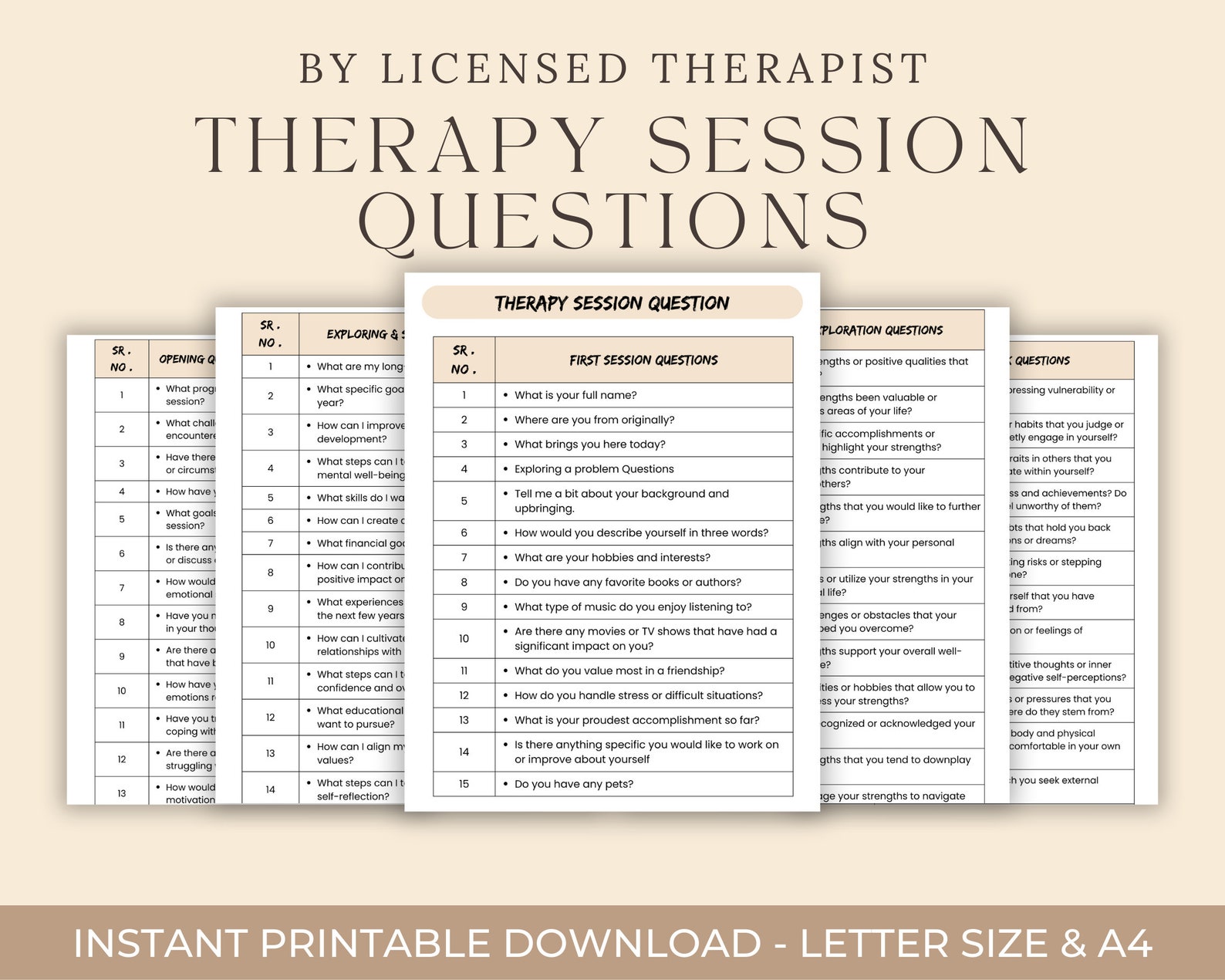 Therapy Session Questions Bundle: Clinical Tools & Counseling Notes ...