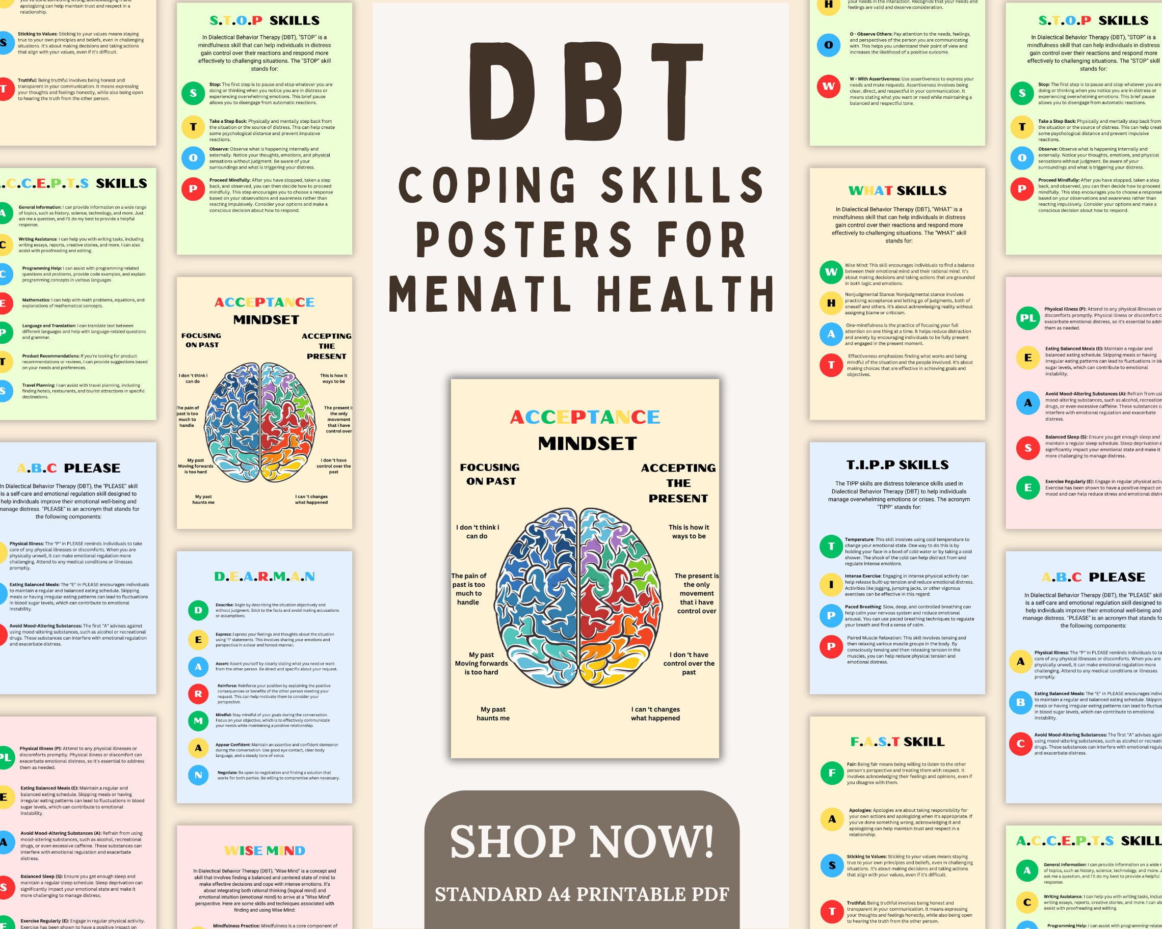 DBT Bundle Coping Skills Printable Poster Handout Cheat Sheet ...