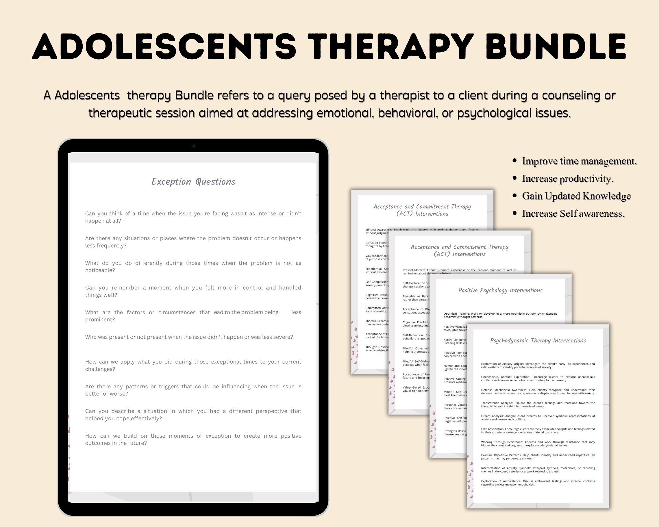 Adolescent Therapy Bundle: Questions, Goals, Interventions, Progress ...