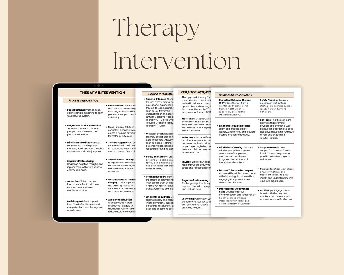 Therapeutic Interventions List: Therapist Cheat Sheets (digital ...