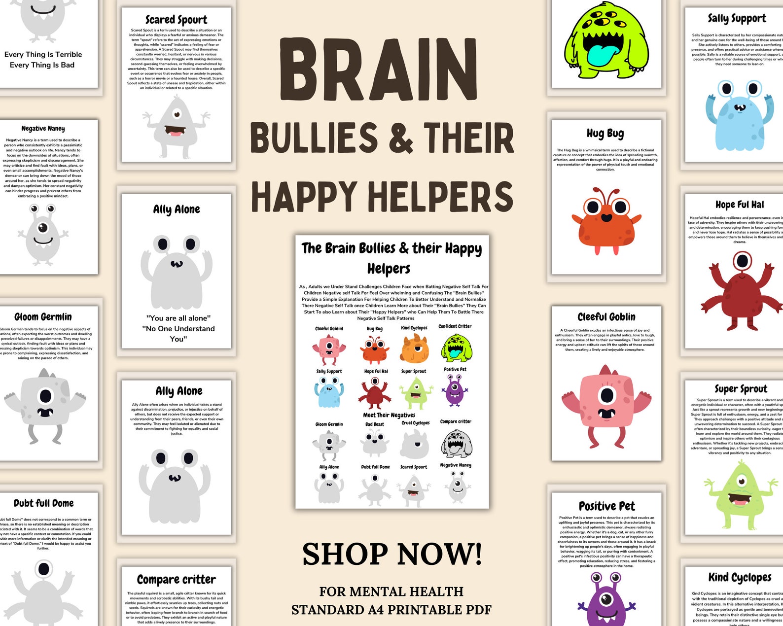 Thought Monster Cards: Kids Therapy Communication Tool (digital ...