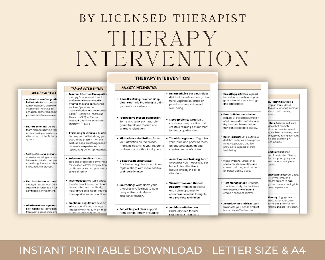 Therapeutic Interventions List: Therapist Cheat Sheets (digital ...