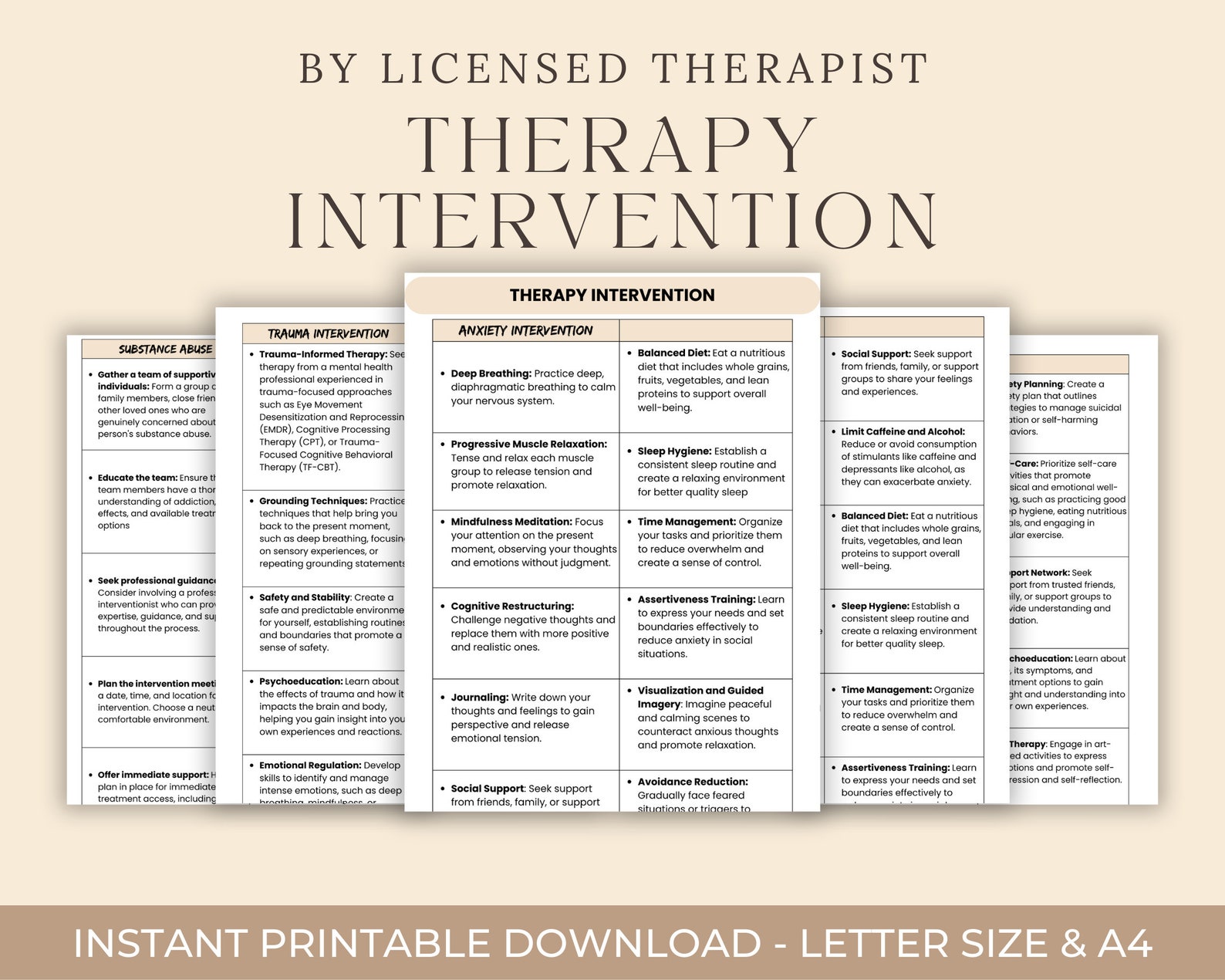 Therapeutic Interventions List: Therapist Cheat Sheets (digital ...