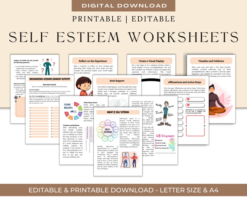 Self Esteem Worksheets: Therapy Resources (digital Download) - Etsy