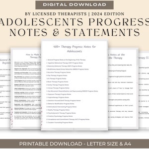 Adolescent Therapy Progress Notes: 400+ Statements (digital Download ...