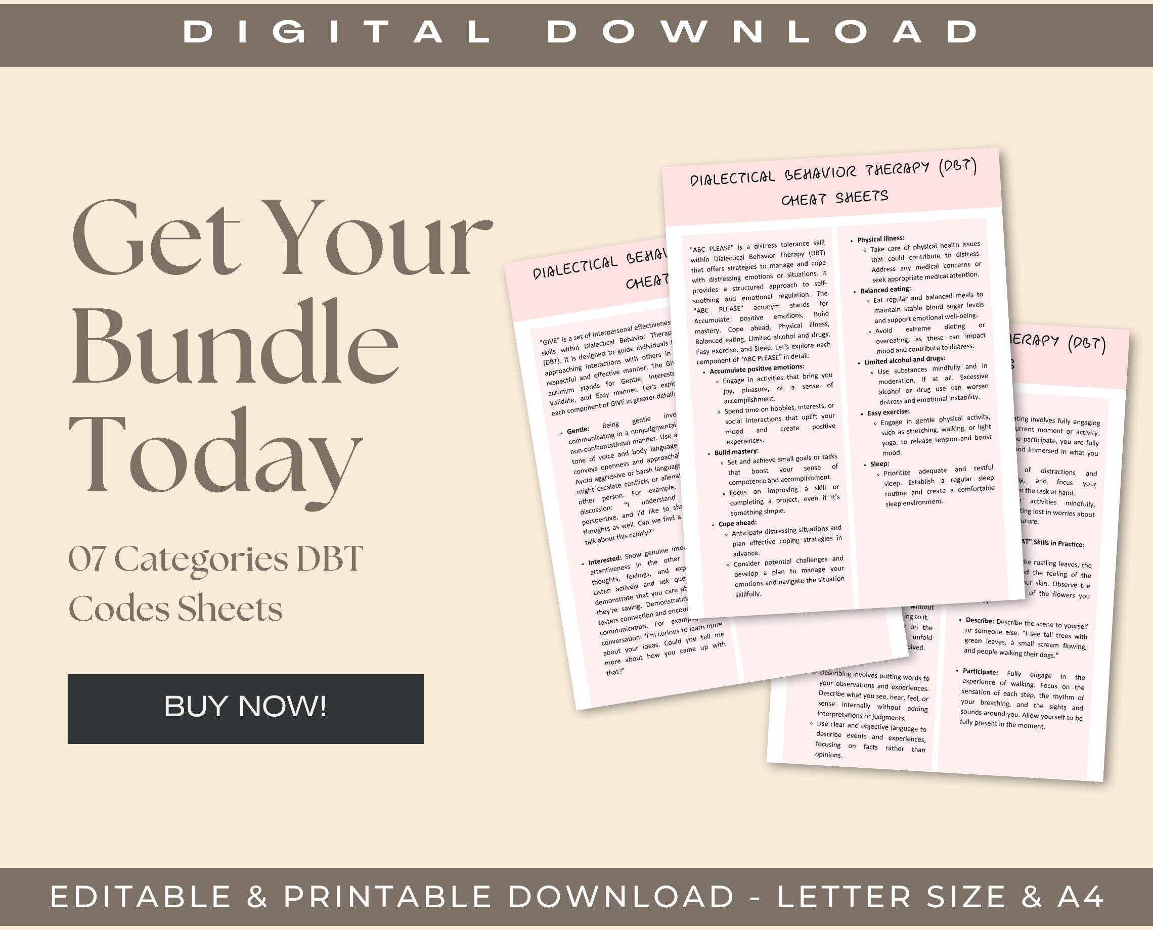 DBT Coping Skills Cards: Mental Health, BPD Therapy (digital Download ...