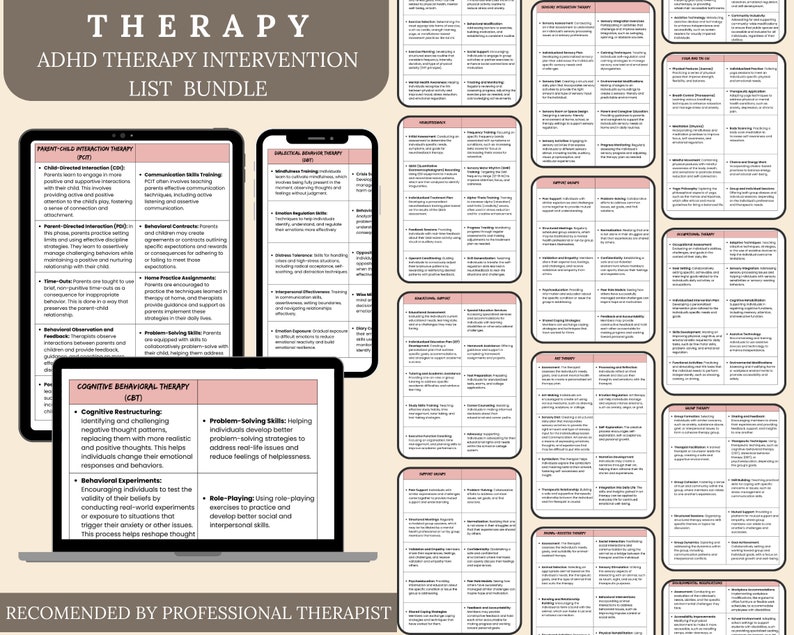 ADHD Therapy Interventions List: Therapist Reference Sheets (digital Download) - Etsy