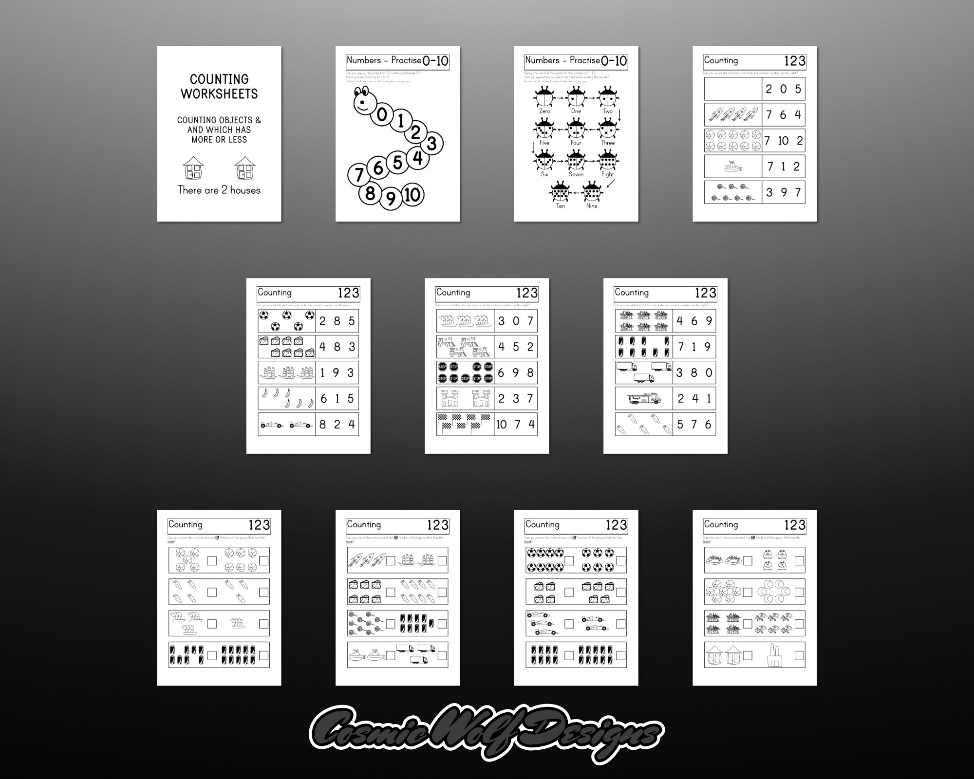 Counting Worksheets. Number Worksheets. Preschool Worksheet. - Etsy