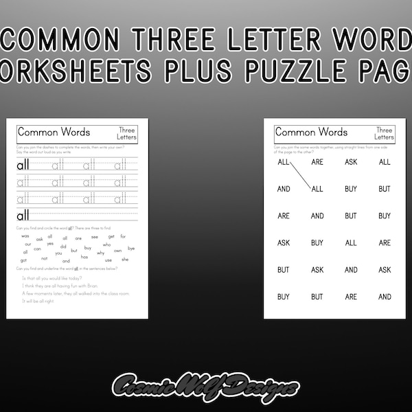Three Letter Word Worksheet - Etsy