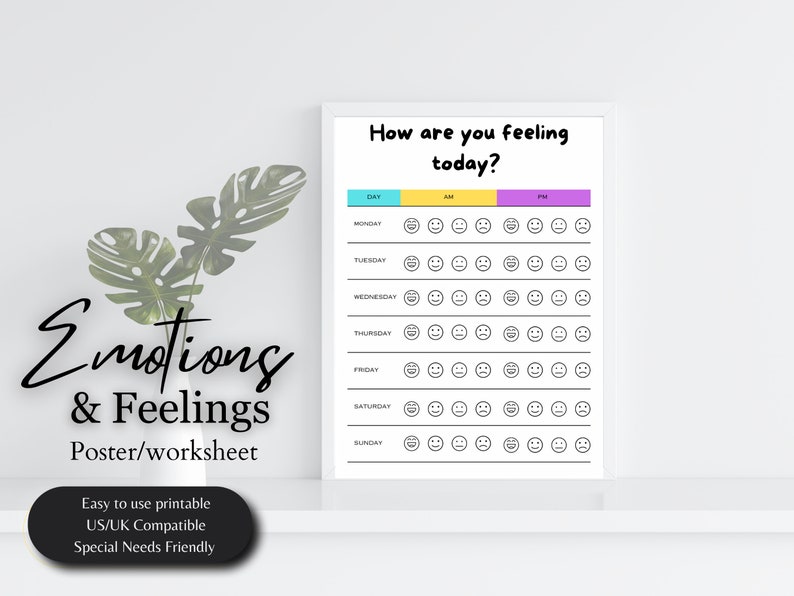 Children's Emotions Checklist, ADHD Feelings Display Tracker, Well ...