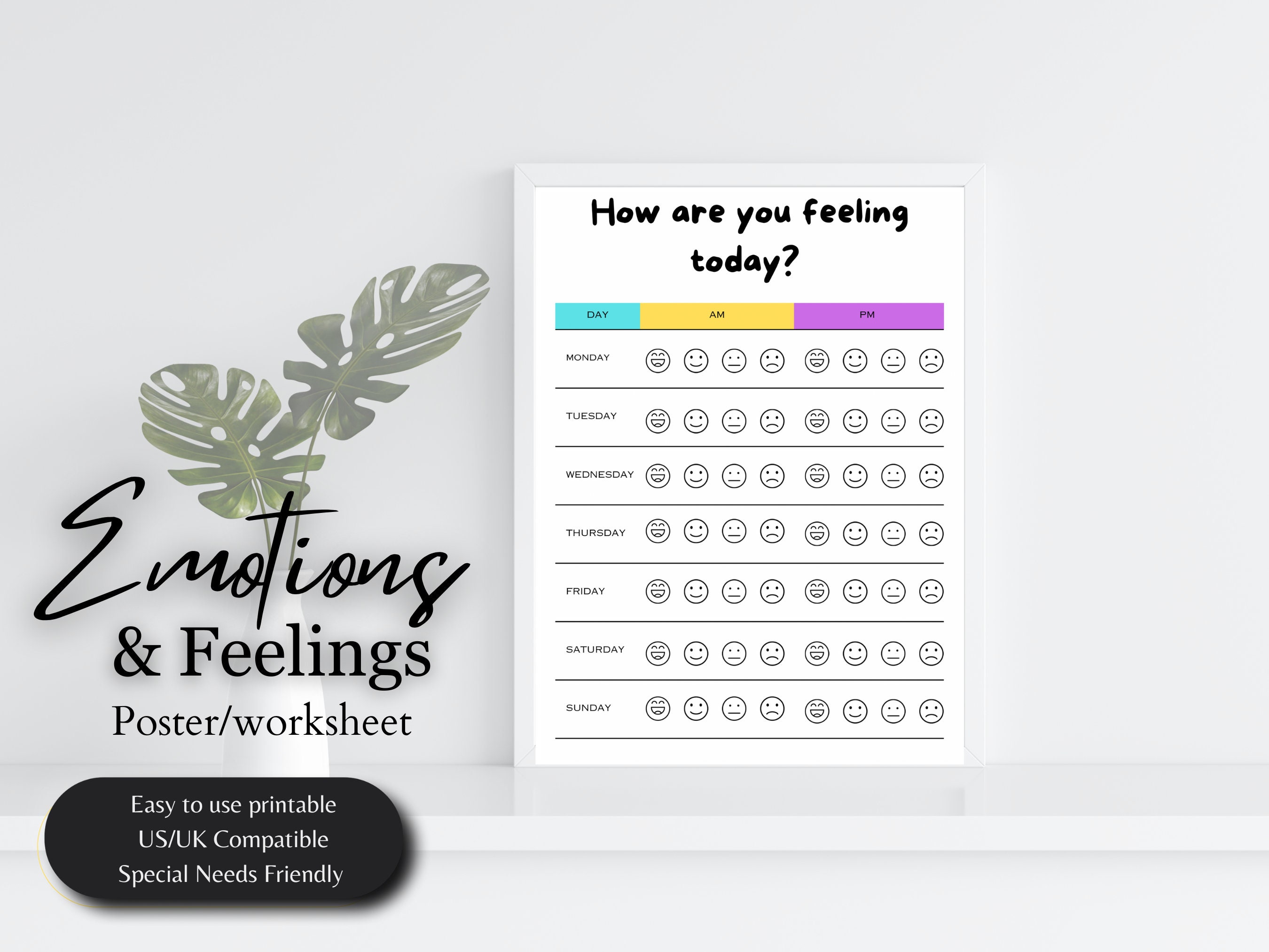Children's Emotions Checklist, ADHD Feelings Display Tracker, Well ...