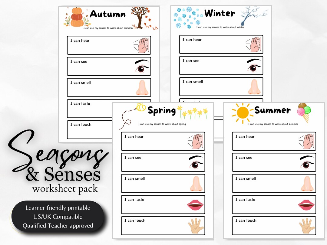 Five Senses Worksheet Writing Prompt, Four Seasons Draw/write Poster ...