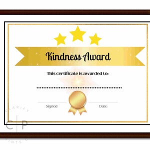 Kindness Award Certificate, PRINTABLE, Kids Certificate, Goals ...